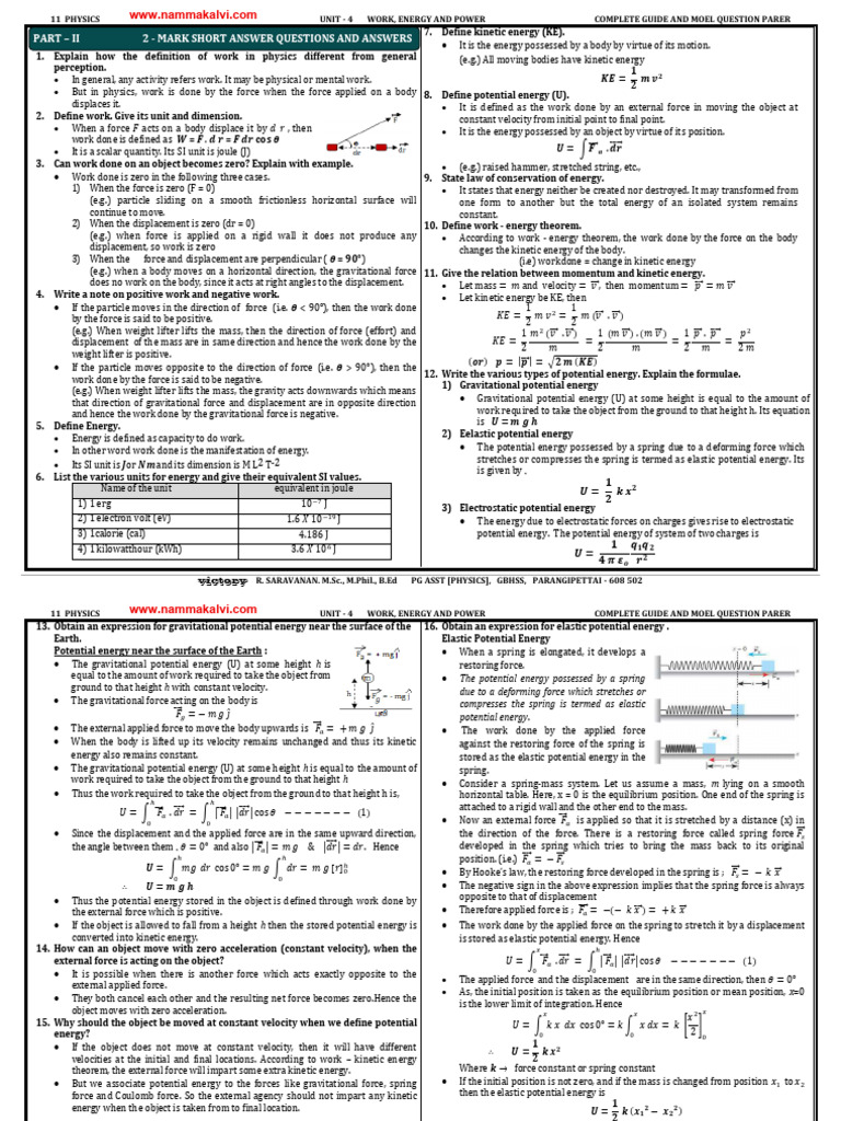 Namma Kalvi 11th Physics Study Material Unit 4 EM 240921 081213 | PDF