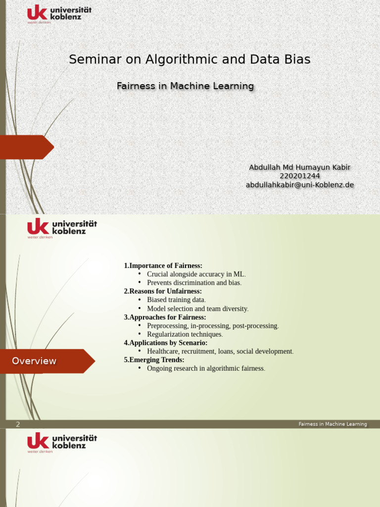 Seminar On Algorithmic and Data Bias: Fairness in Machine Learning | PDF