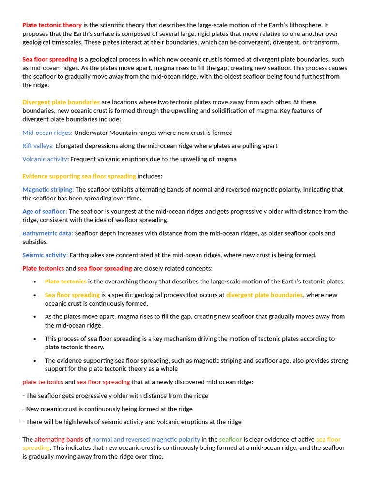 Plate Tectonic Theory N Sea Floor Spreading | PDF | Plate Tectonics ...