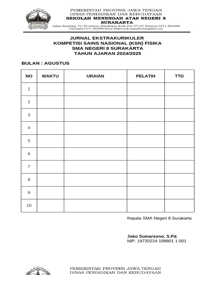 JURNAL EKSTRAKURIKULER 2024 2025 (AutoRecovered) | PDF