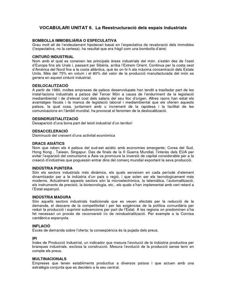 Vocabulari Unitat 6 | PDF