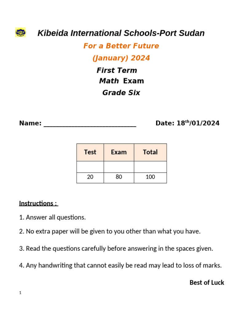 Term 2 - Math Exam Class 6 24 | PDF | Area | Teaching Methods & Materials