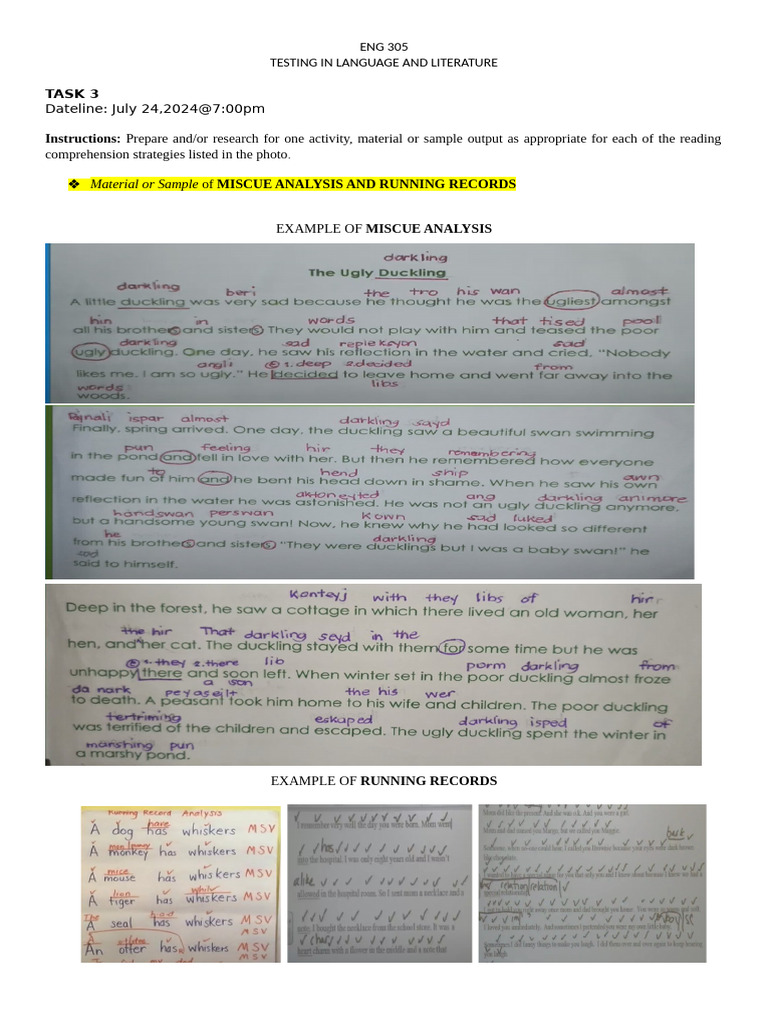 Eng 305 Task 3 Reading Comp. Strategies | PDF