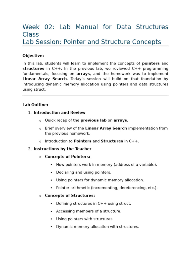 Week 02-Lab Pointer and Structure Concepts | PDF