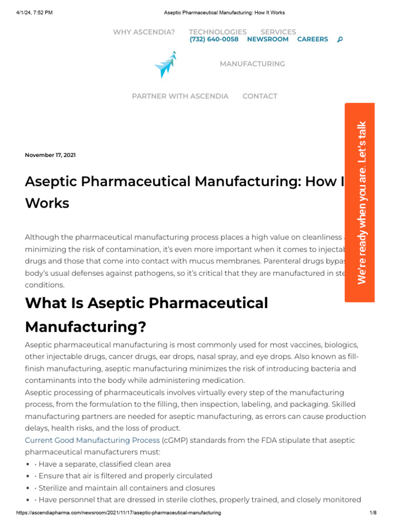 Aseptic Pharmaceutical Manufacturing - How It Works | PDF ...