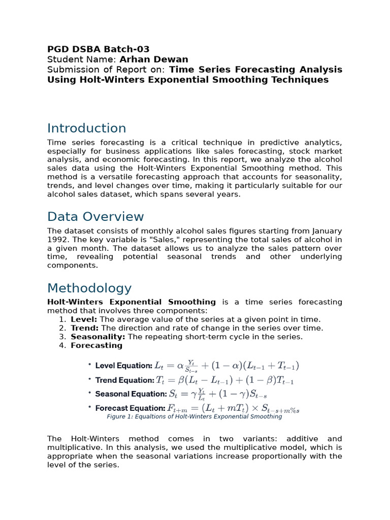 Report On Time Series Forecasting Analysis | PDF