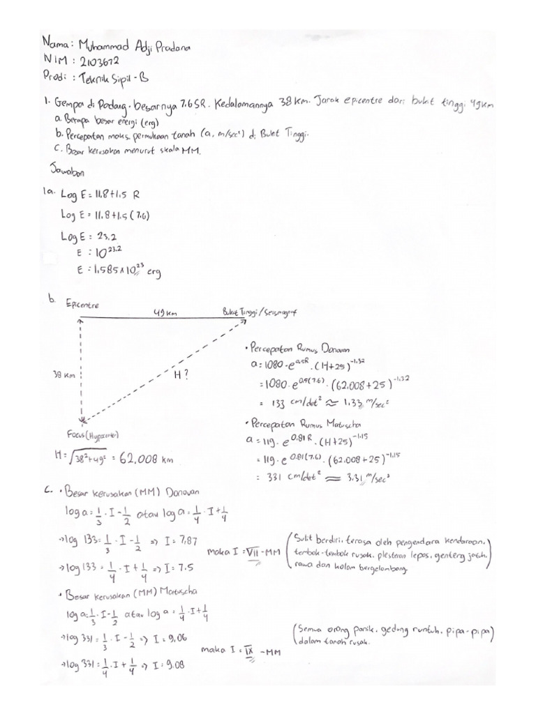 Muhammad Adji Pradana - Latihan Soal Letak Epicentrum Hal 33 | PDF