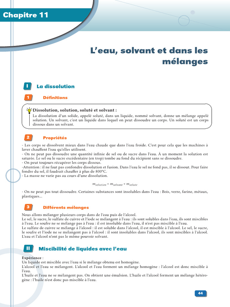 L Eau Solvant Et Dans Les Melanges Cours | PDF