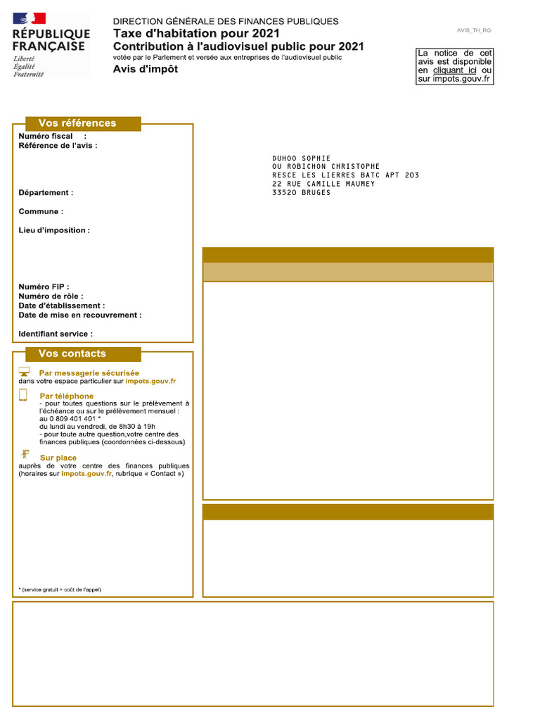 Avis de Taxe D Habitation CAP 2021 | PDF