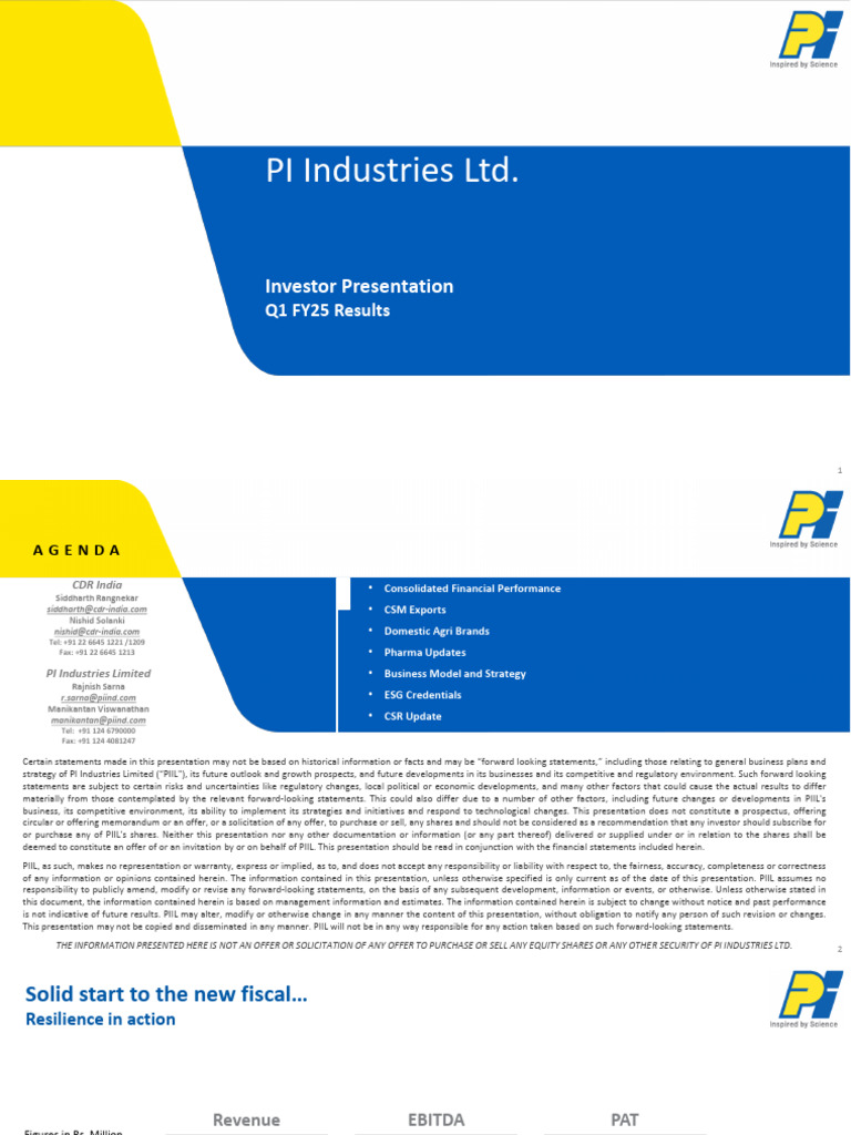 PI Investor Presentation Q1FY25 | PDF