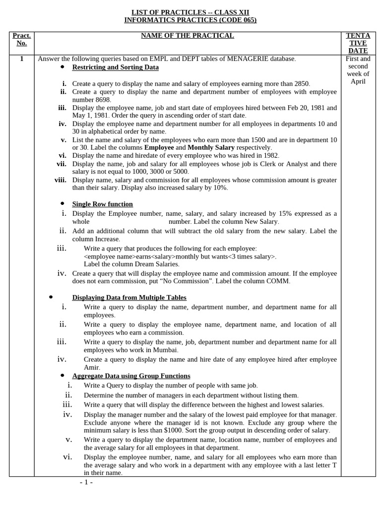 List of Practicles - Class Xii Ip Python 2022-23 | PDF