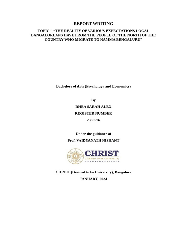 Report Writing - English Cia | PDF | Bangalore | Travel