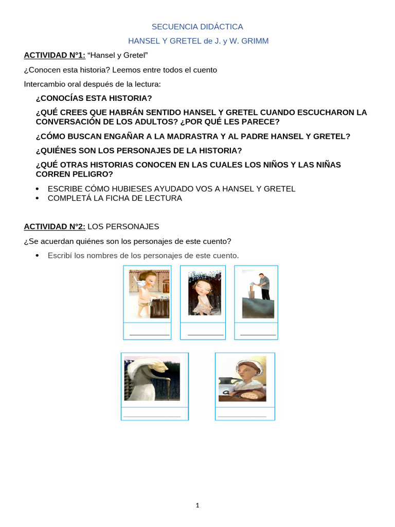 Secuencia Didáctica N°4 Hansel y Gretel | PDF