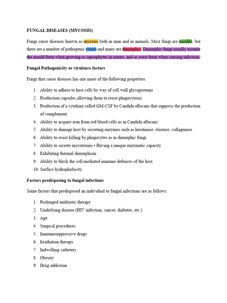 Fungal Diseases..Lecture Note | PDF