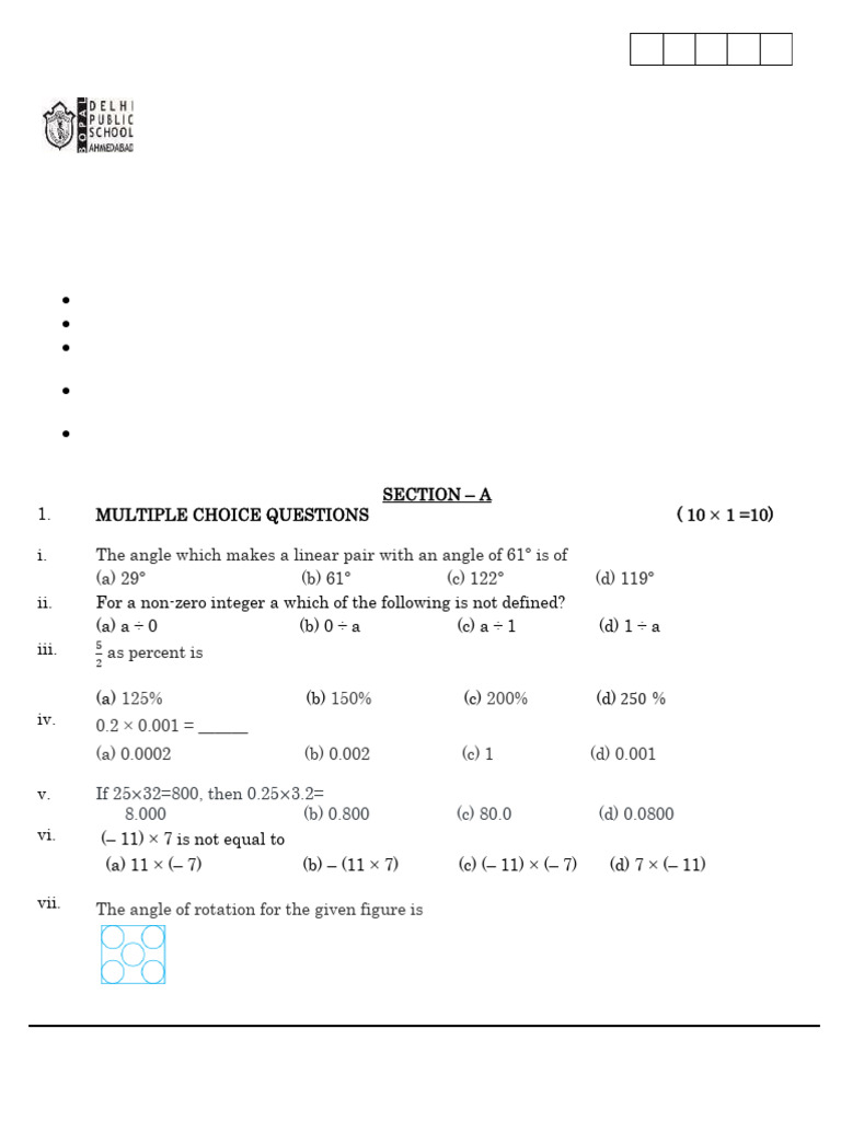 Class 7 Math Half Yearly Sample Paper | PDF