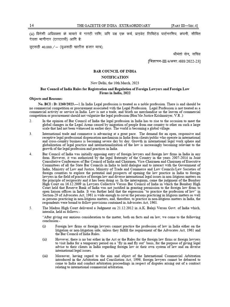 Bar Council of India Rules For Registration and Regulation of Foreign ...