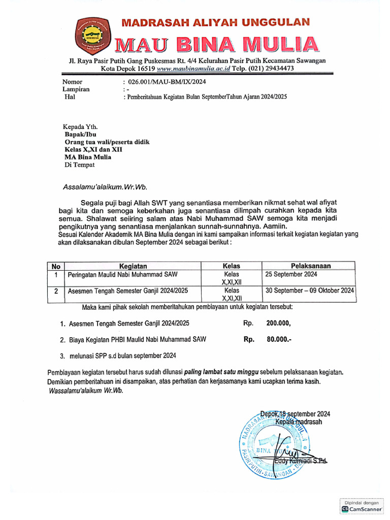 Surat Edaran PTS Ganjil 2024-2025 | PDF