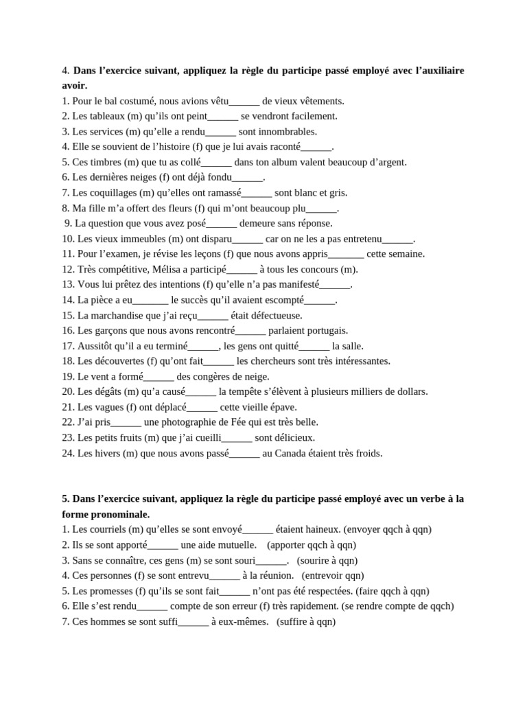 Devoir - Les Accords Du Participe Passé | PDF