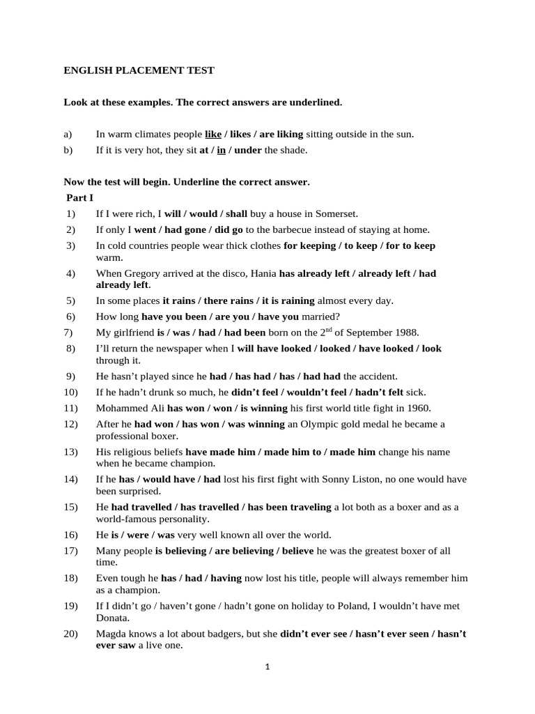 English Placement Test | PDF