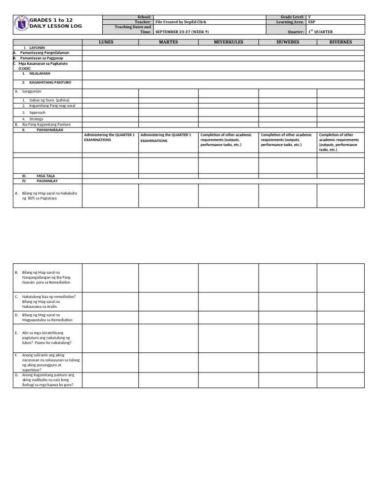 DLL - Esp 5 - Q1 - W9 | PDF