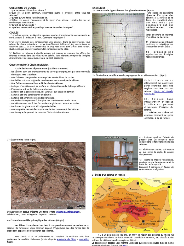 Les Seismes Exercices 1 | PDF