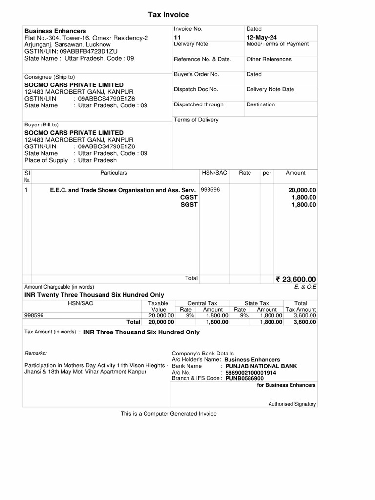 MG Kanpur May Tax Invoice - 11 | PDF