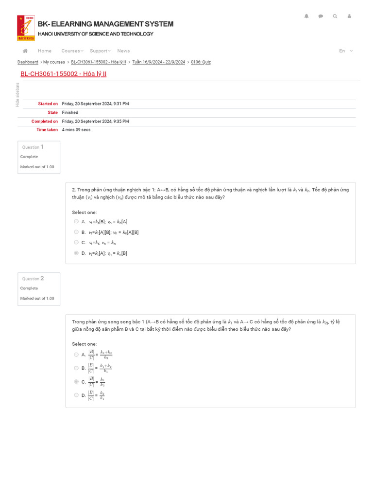BL-CH3061-155002 - Hóa Lý II: Home Courses Support News en | PDF