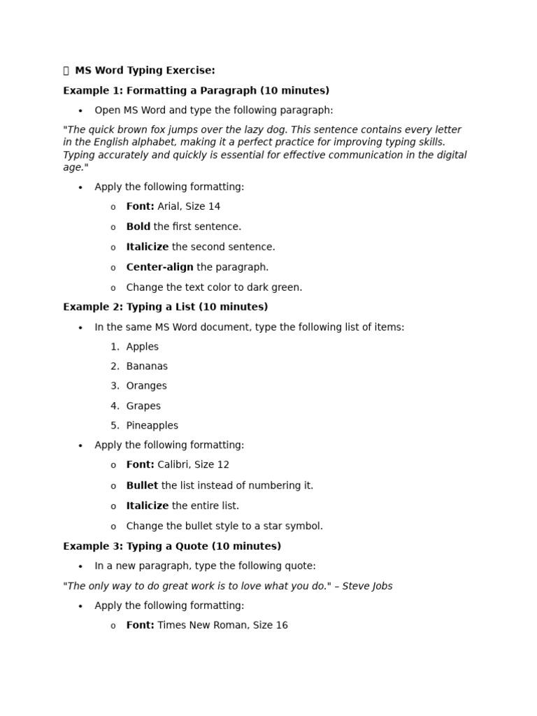 MS Word Typing Exercise No 2 | PDF