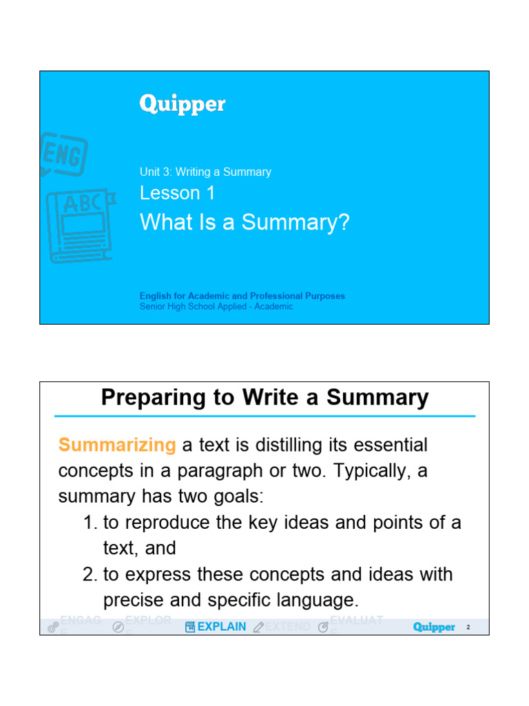EAP-11_12_UNIT-3_LESSON-1_What-Is-a-Summary_ | PDF EAP-11_12_UNIT-3_LESSON-1_What-Is-a-Summary_ | PDF