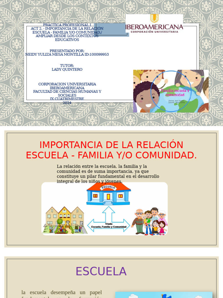 Act 2. - Importancia de La Relación Escuela - Familia Yo Comunidad - Ampliar Desde Los Contextos ...