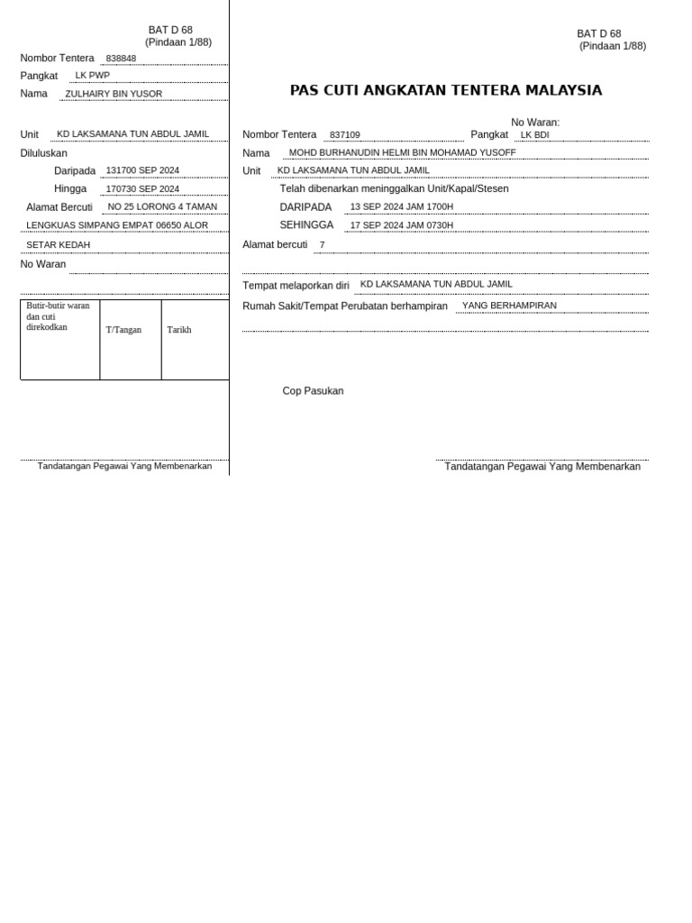 Pas Cuti Gi | PDF