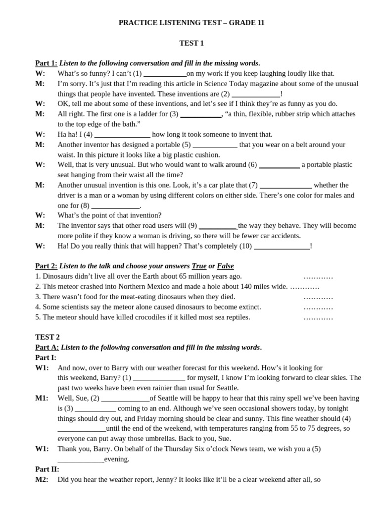 PRACTICE LISTENING TEST | PDF