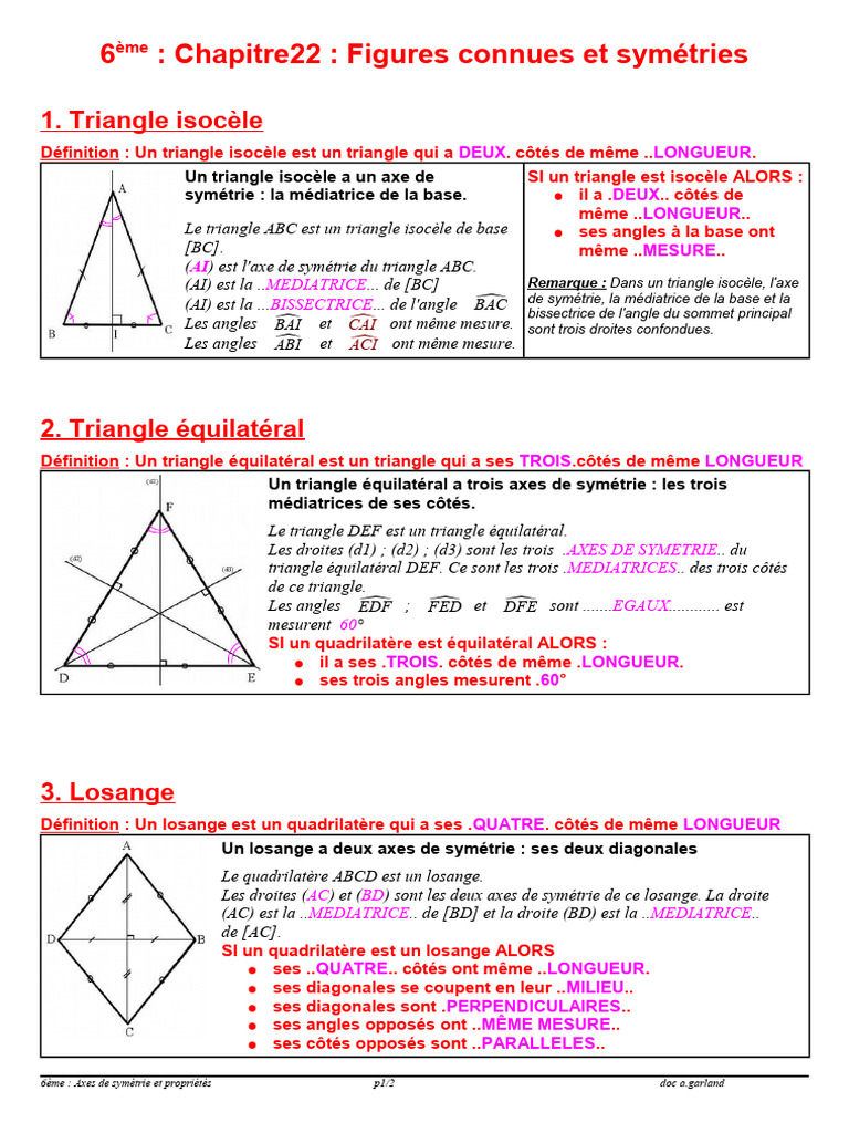Figures géométriques et symétries 6ème | PDF | Triangle | Géométrie ...