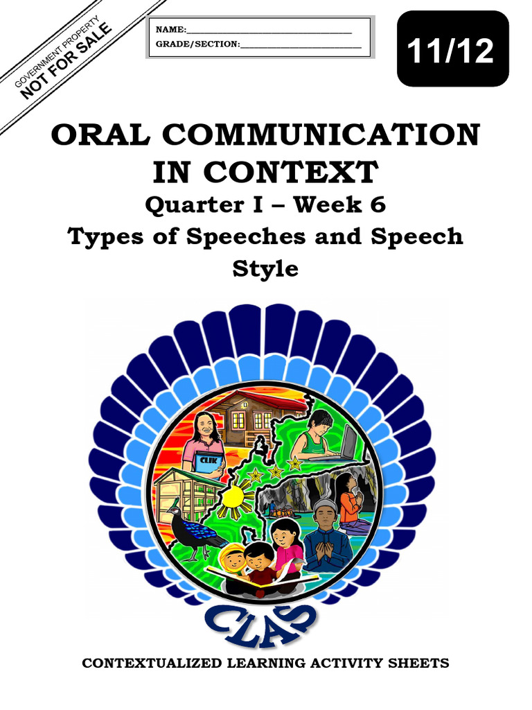 Oral Comm - SHS - q1 - Mod 6 - Types of Speeches and Speech Style - v1 ...