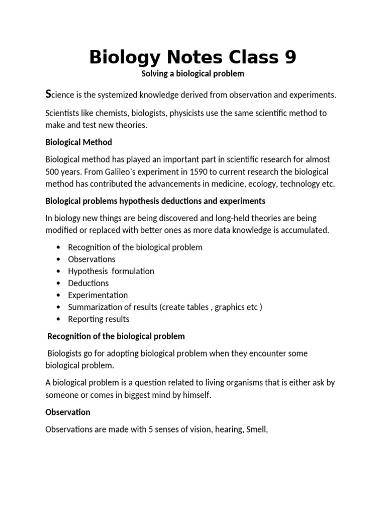 Biology Notes Class 9 | PDF