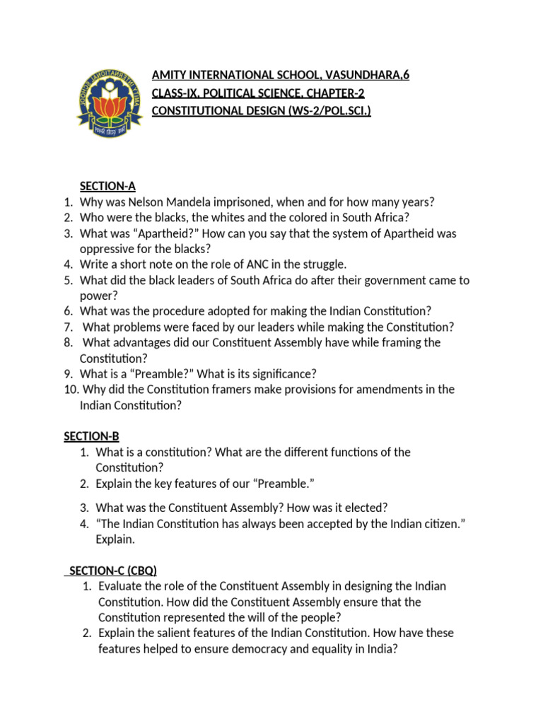 Amity International School, Vasundhara, 6 Class-Ix, Political Science ...