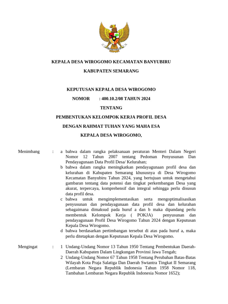 SK Pokja Profil Desa 2024 | PDF