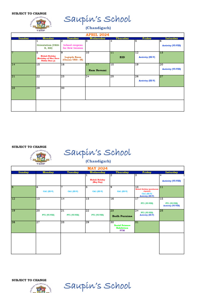 School Calendar 2024 25 New | PDF