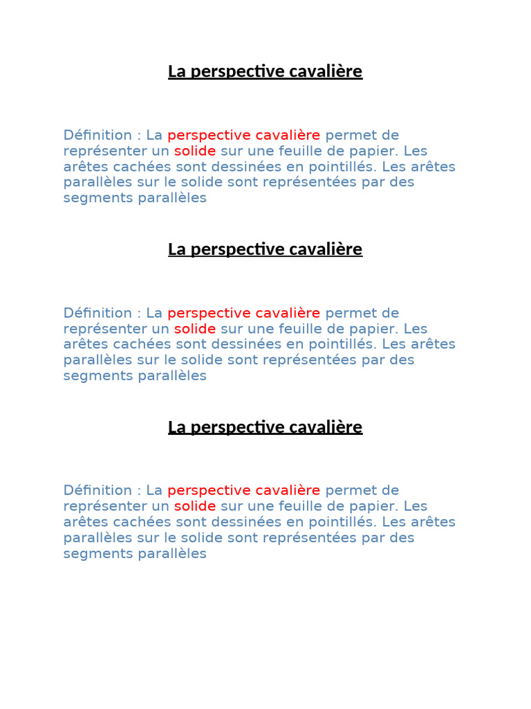 Trace Écrite - La Perspective Cavalière | PDF