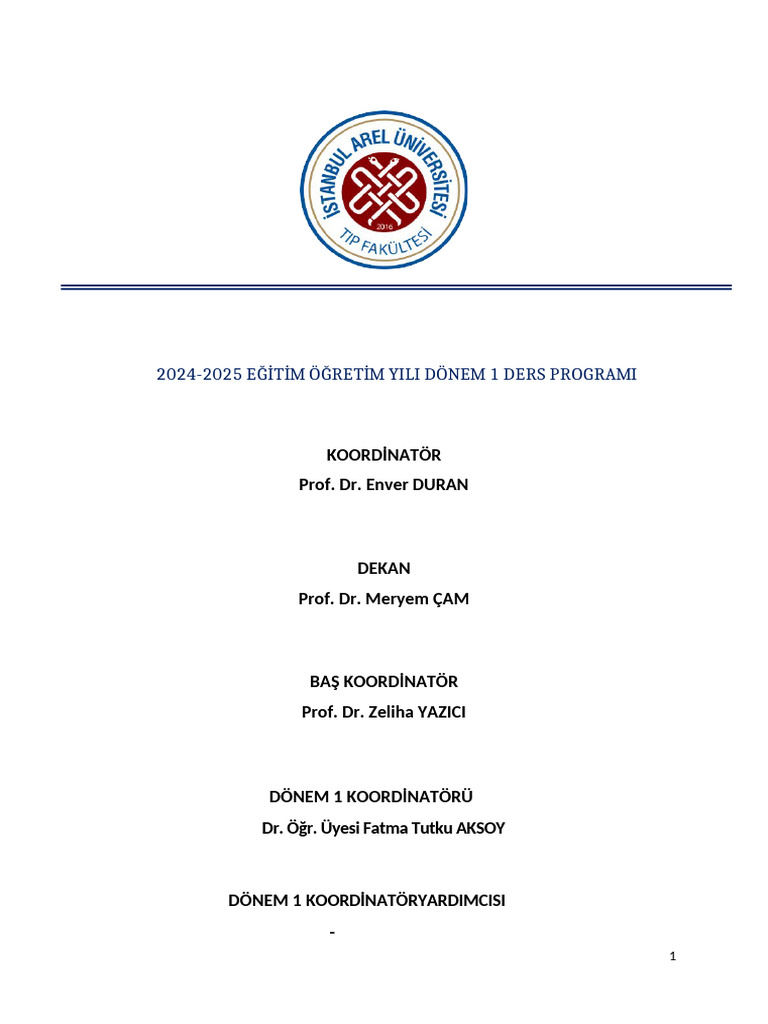 Donem 1 Ders Programi 2024 2025 22.08.2024 | PDF