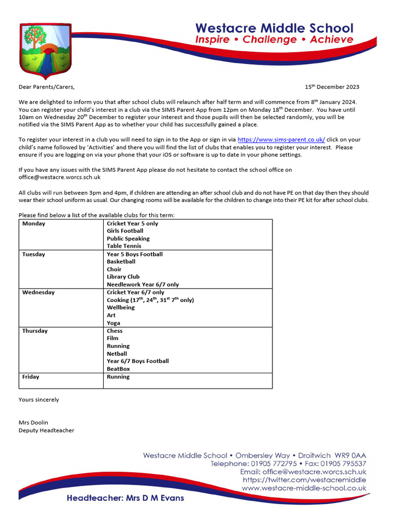 After School Clubs January 2024 | PDF