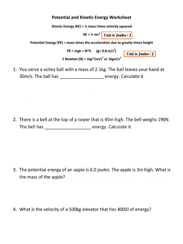 Science Energy Worksheet | PDF