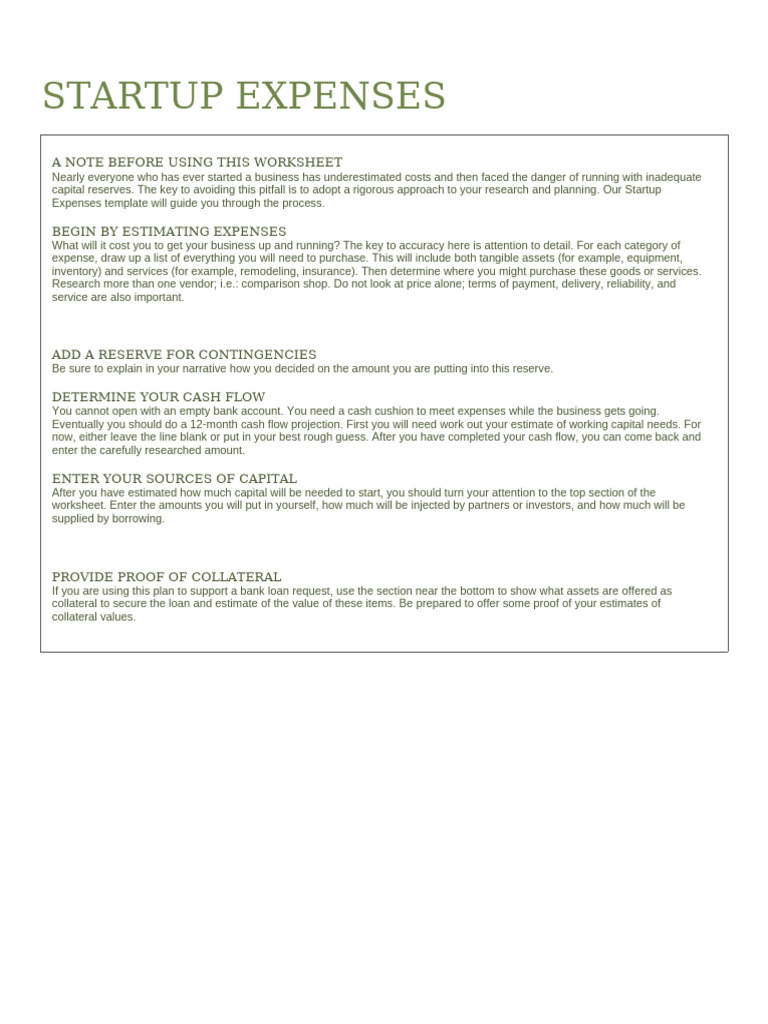 Startup Expenses | PDF | Expense | Collateral (Finance)