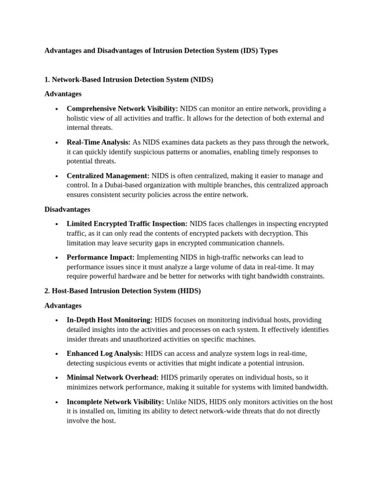 Advantages And Disadvantages Of Intrusion Detection System Pdf