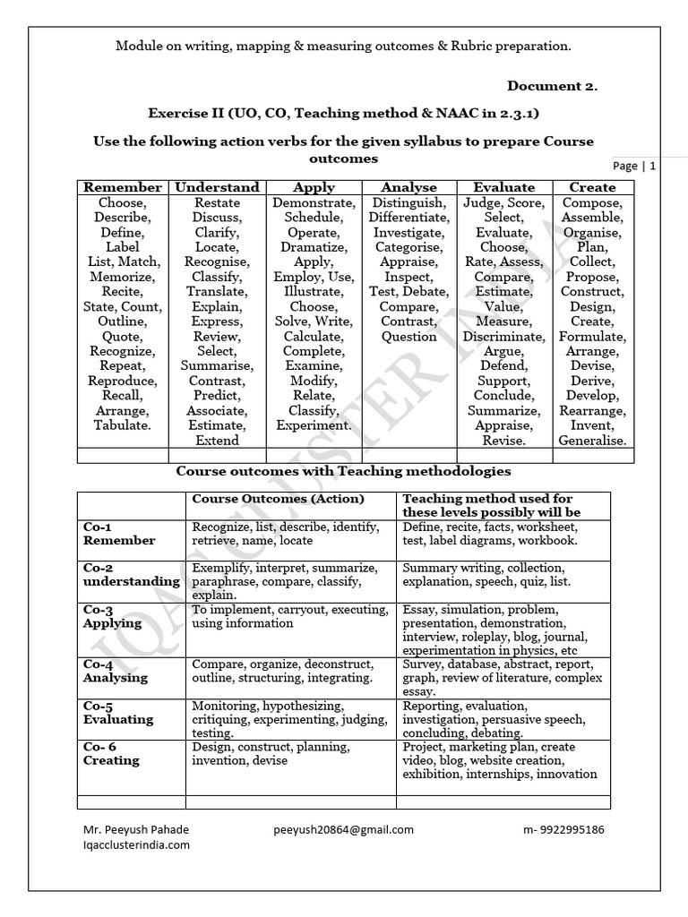 Writing Course Outcomes - A | PDF