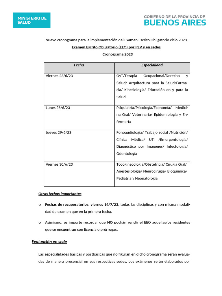 Nuevo Cronograma EEO 2023 | PDF