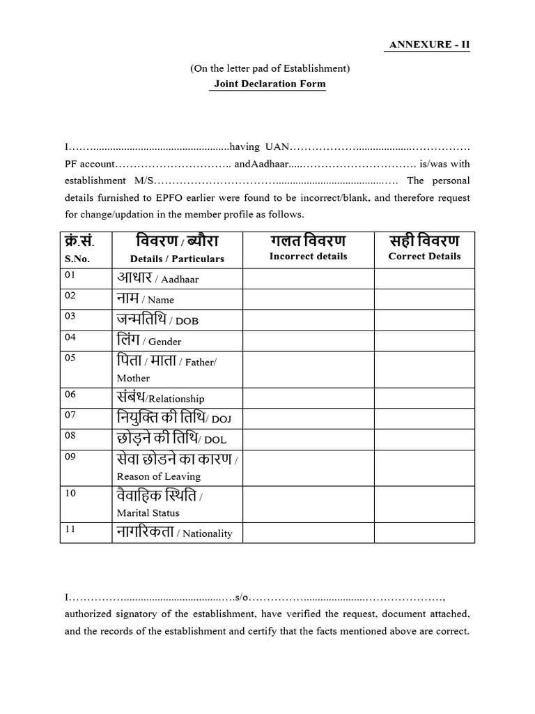 Joint Declration Form Revised 1 | PDF