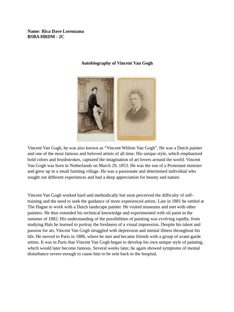 Autobiography of Vincent Van Gogh | PDF