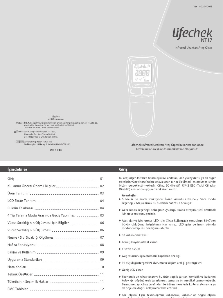 Lifechek NT17 Kullanım Kılavuzu | PDF