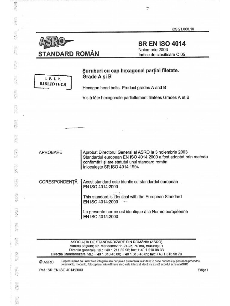 SR EN ISO 4014-2003 (Suruburi) | PDF